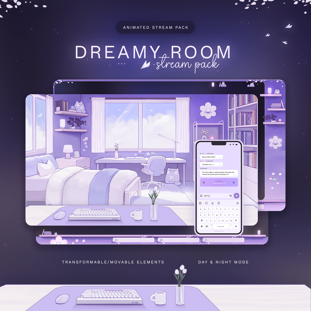 Dreamy Room | Day & Night Mode | Animated Stream Overlay Pack – Mooko Studio