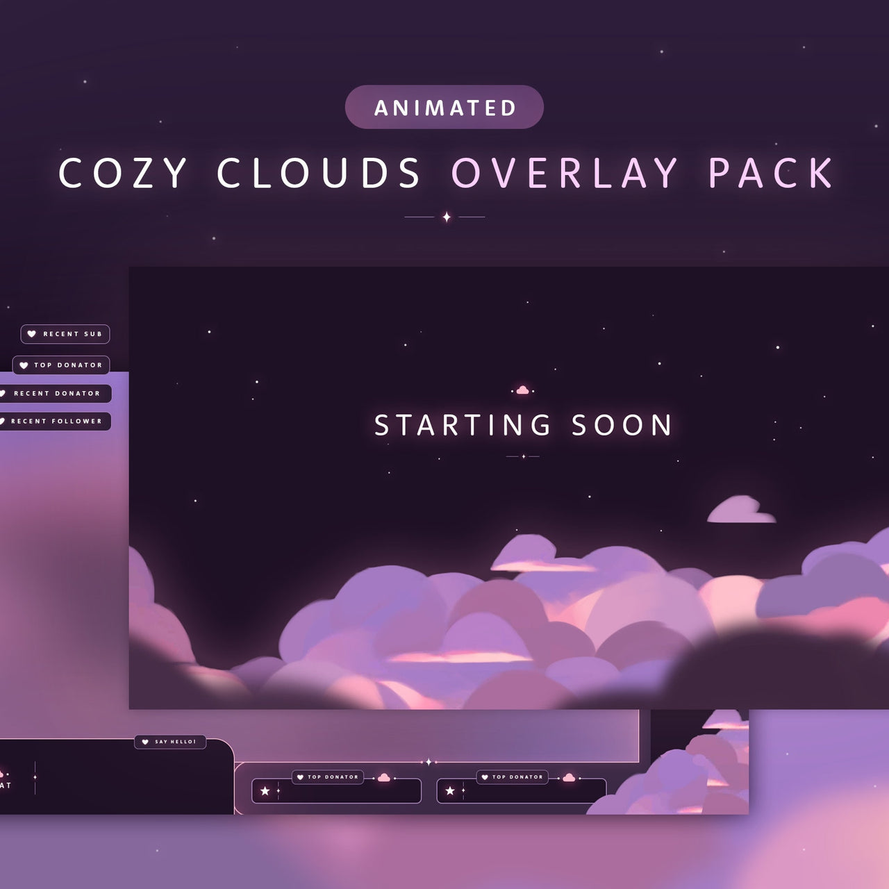 Cozy Clouds | Animated Stream Overlay Pack – Mooko Studio